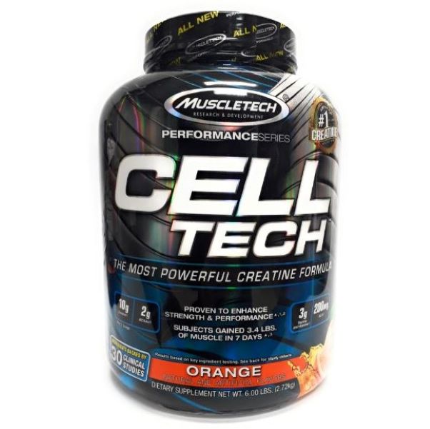 Creatina Monohidratada, Cell Tech sabor a Naranja, 6 libras, Muscletech