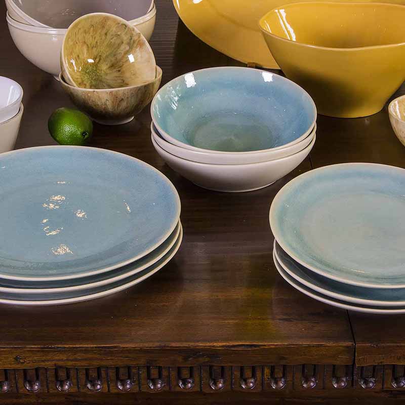 Plato Llano con DiseÃ±o Craquelado en Color Azul Turquesa de CerÃ¡mica ...