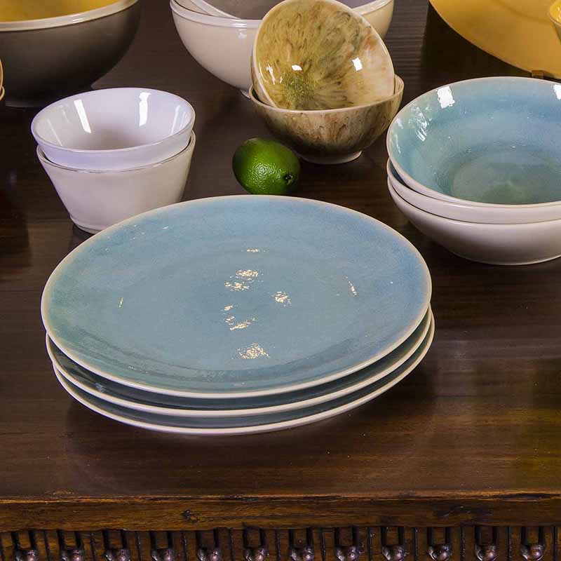 Plato Llano con DiseÃ±o Craquelado en Color Azul Turquesa de CerÃ¡mica ...