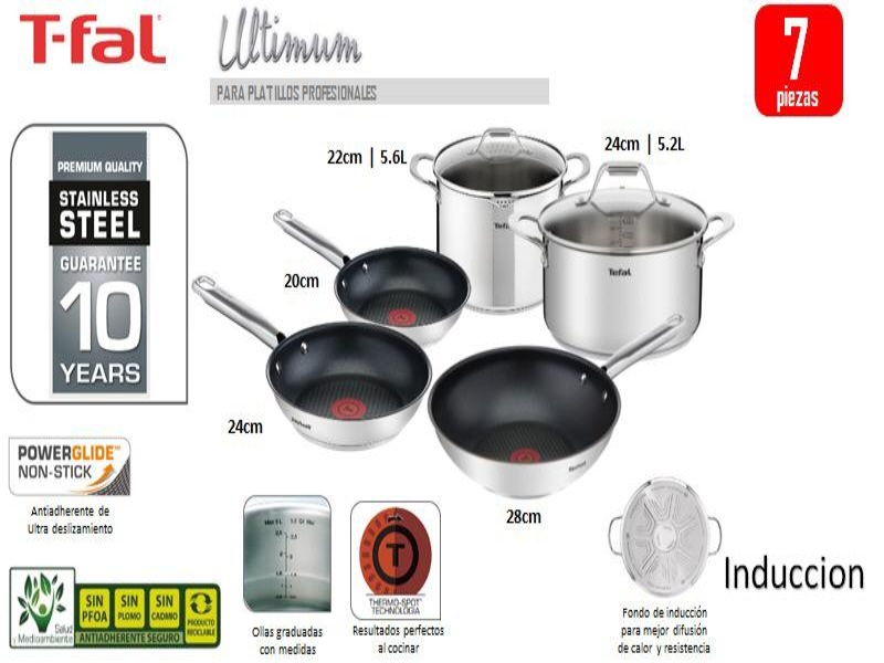 Oferta Limitada Batería De Cocina Acero INOX Ultimum Inducción T-fal 7 pzas