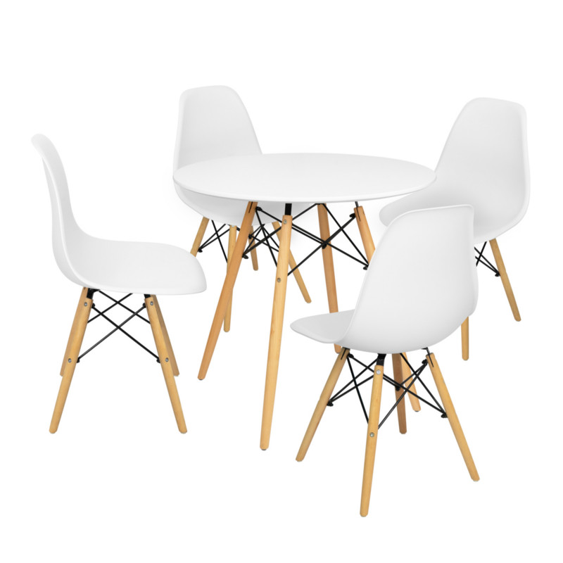 Mesa Moderna Circular Tipo Eames Blanco Minimalista Kit 4 Sillas