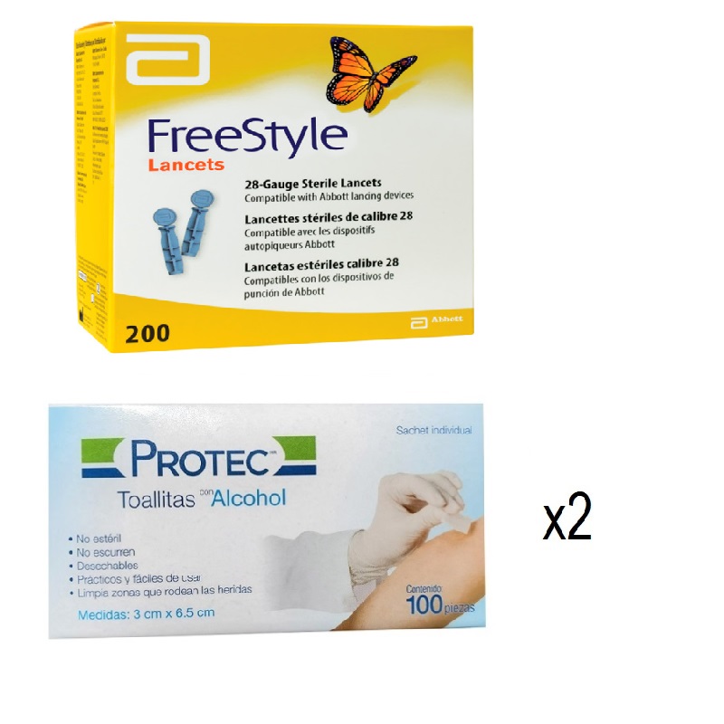 KIT 200 Lancetas FreeStyle + 200 Toallitas con Alcohol.