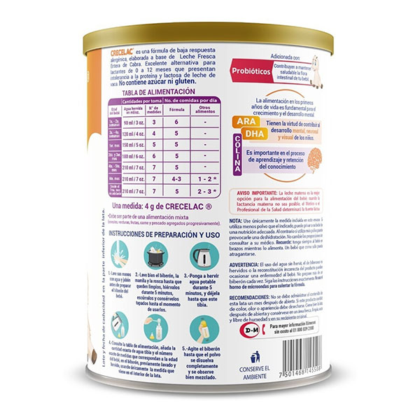 Fórmula Crecelac Bebé 0-12 Meses 800gr