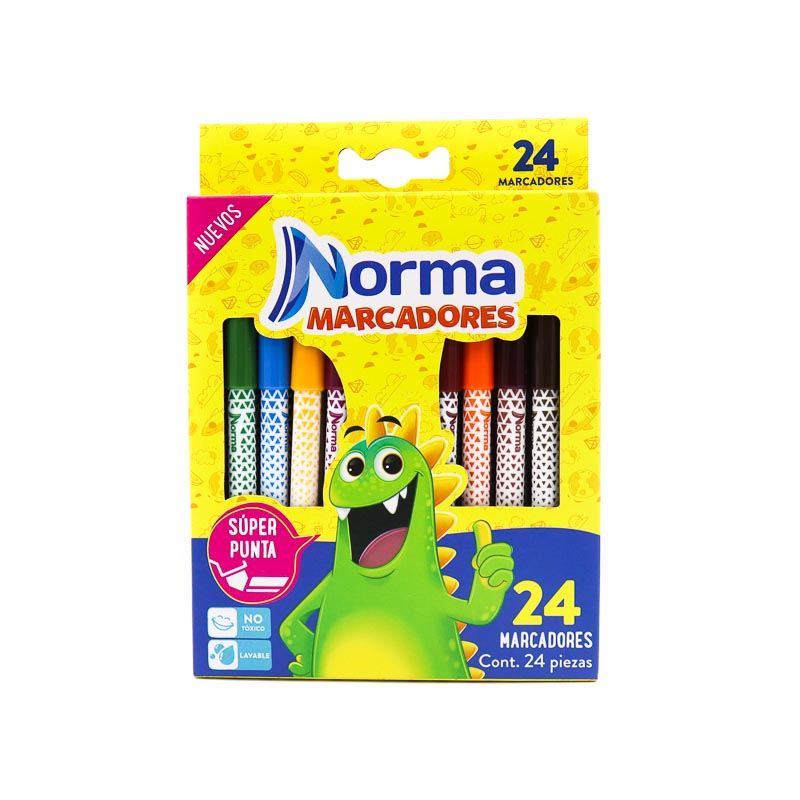 Marcadores Norma Escolar 24 Colores Super Punta