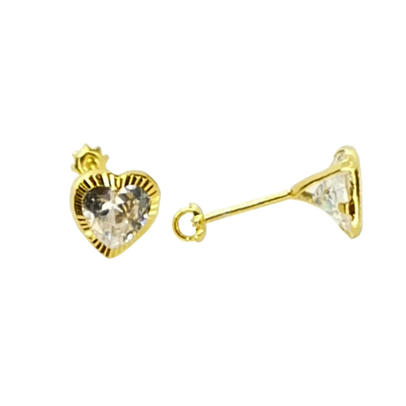 Broquel Corazon Bisel Diamantado con Zirconia Oro Laminado