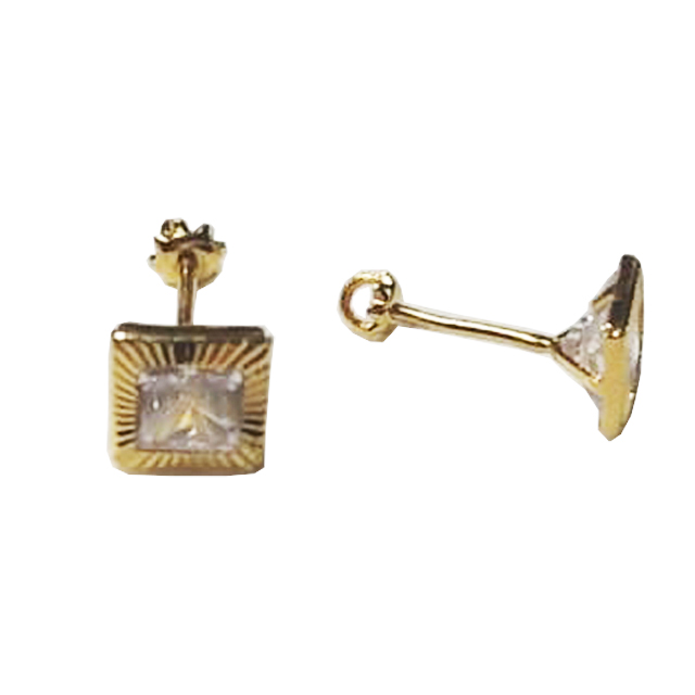 Broquel Cuadro Bisel Diamantado Con Zirconia Oro Laminado