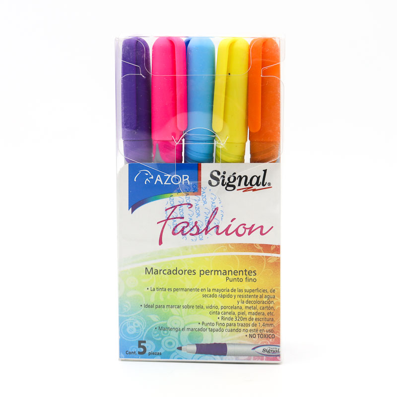 Marcador Permanente Signal Fino Fashion Caja Con 5 Colores