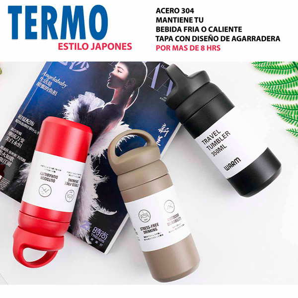 TERMO FRIO CALIENTE 350 ml DISEÑO MODERNO ACERO INOX 304 DISEÑO JAP