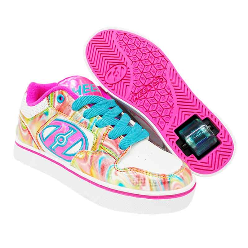 Tenis Patín Heelys Para Niña Blanco Metálicos De Una Rueda