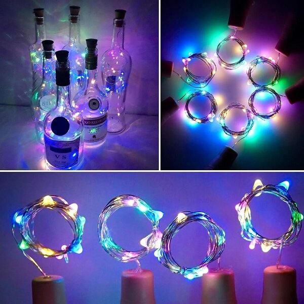 Corcho Tapon Botella Con Luces Led Multicolor 12 Pzs 2 Mts Iluminacion Led