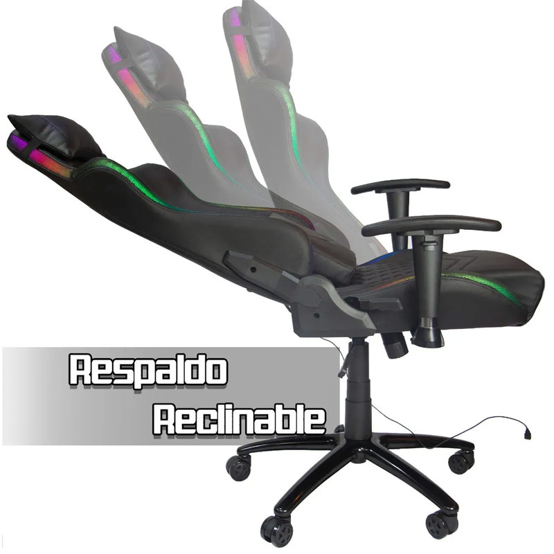 Silla Gamer Luz Led RGB Reclinable Ergonomica Cojines Desmontables