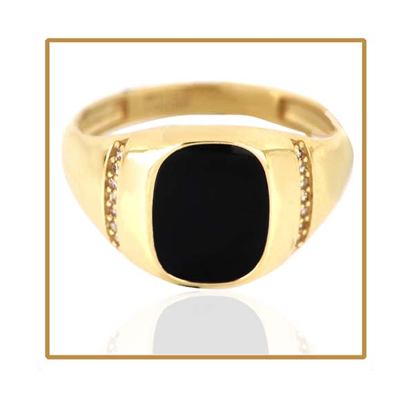 Anillo para Caballero con Óvalo Negro en Oro de 14 K + Obsequio
