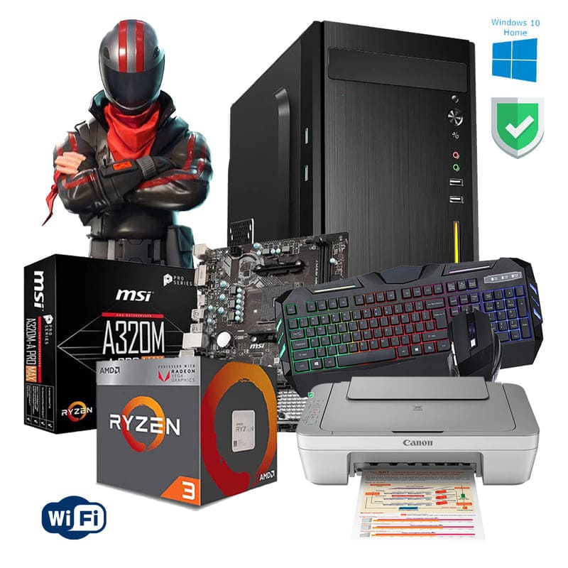 Pc Gamer Ryzen 3 2200g Hdd 1tb Ram 16gb 600w Wifi + Kit + Impresora Hp
