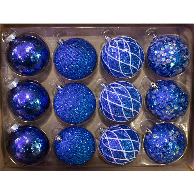 Esfera de diseño color azul 3 Cajas de 12 piezas Total de 36 esferas