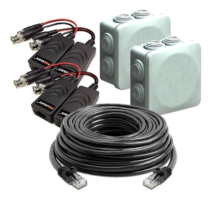 2 Cajas protectoras 2 Balun Transceptor Balum Rj45 Video Cable Utp 20mts