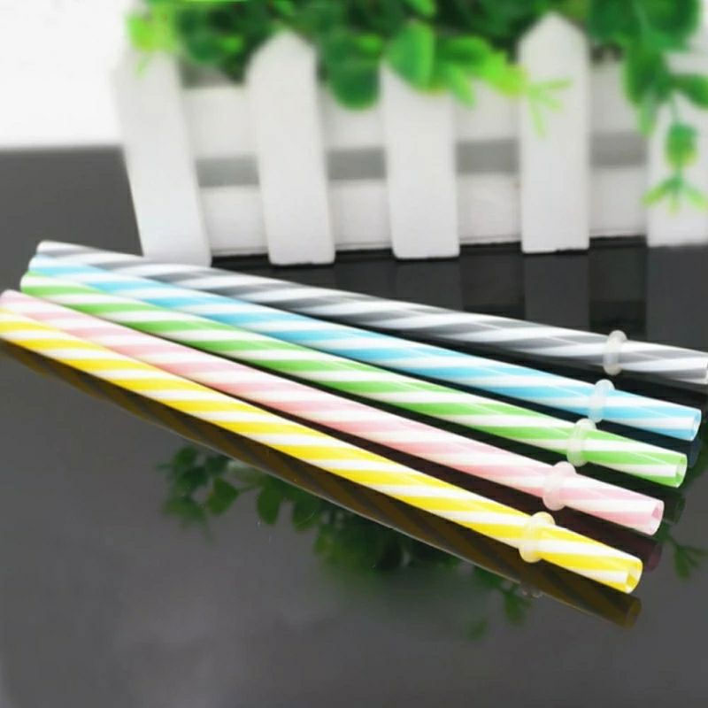 6pz Popotes Reutilizables Verdes de Plastico Duro