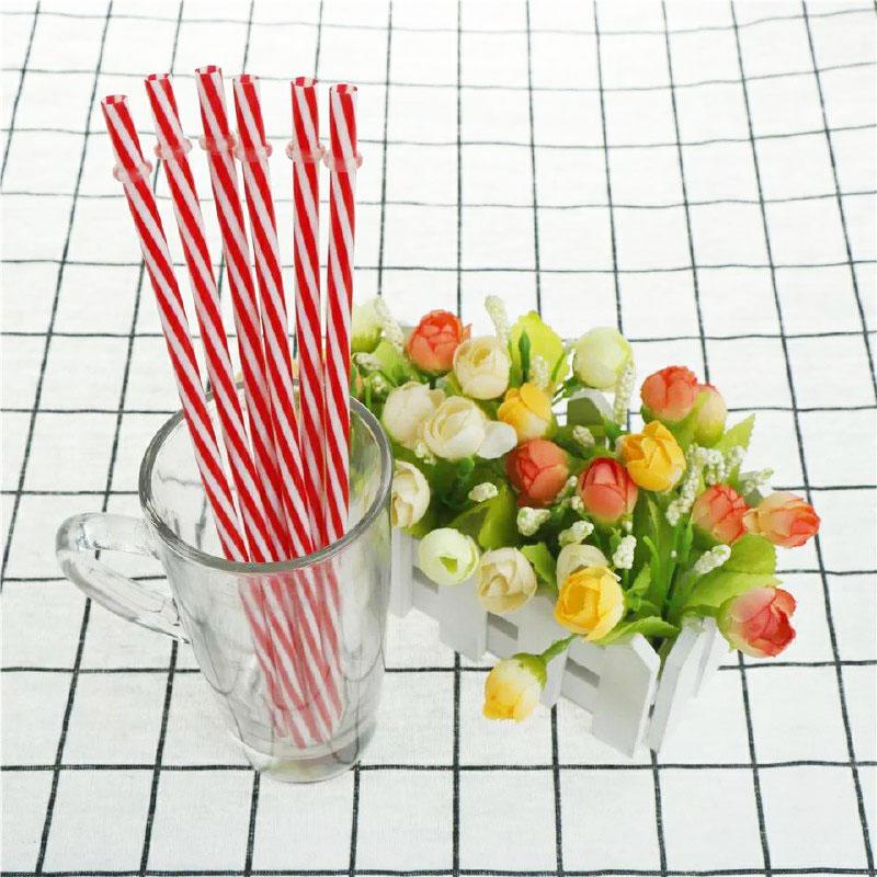 12pz Popotes Reutilizables Rojos de Plastico Duro