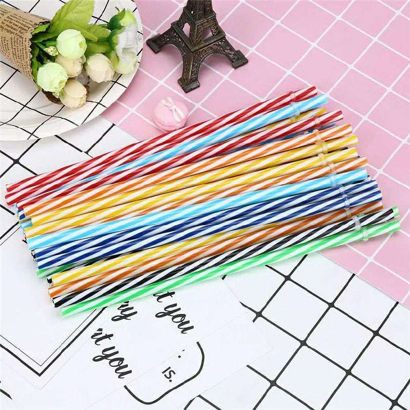 12pz Popotes Reutilizables Amarillos de Plastico Duro