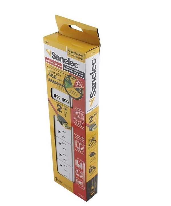 Sanelec 1356 Multicontacto con Supresor de Picos 450 J, 6 Contactos At