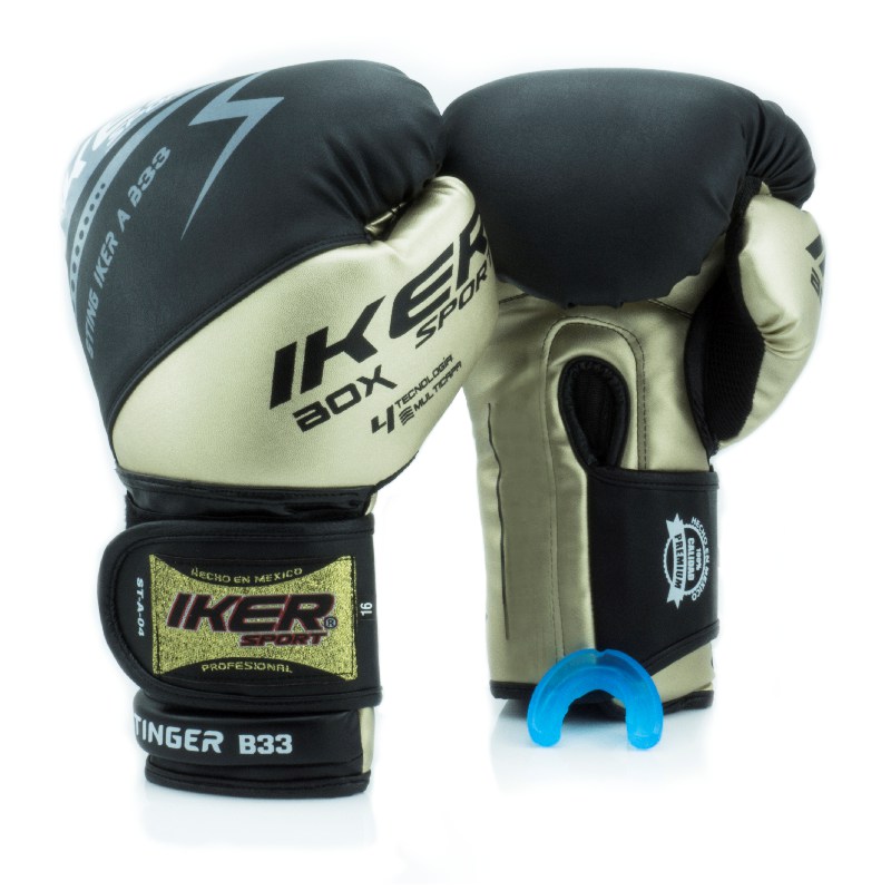 Guantes de box STINGER B33 Talla 16 Oro NEGRO IKER SPORT Kick Boxing y ...