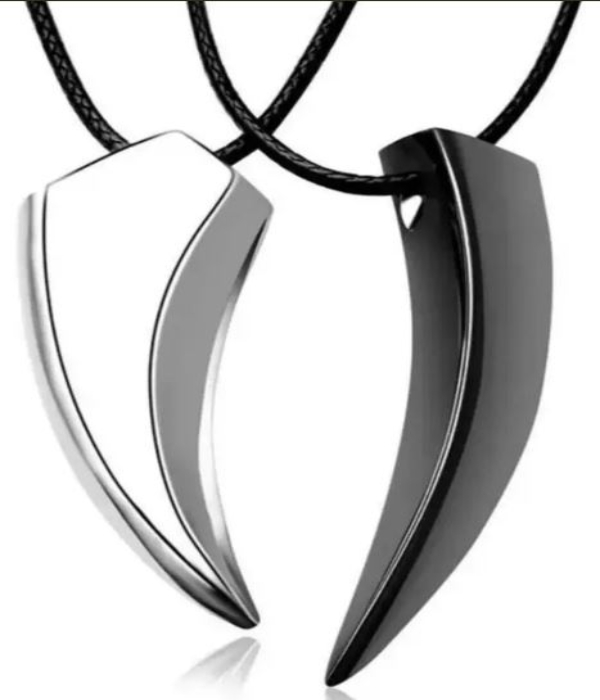 Collar De Colmillo De Lobo Para Hombre Negro Y Plata Regalo