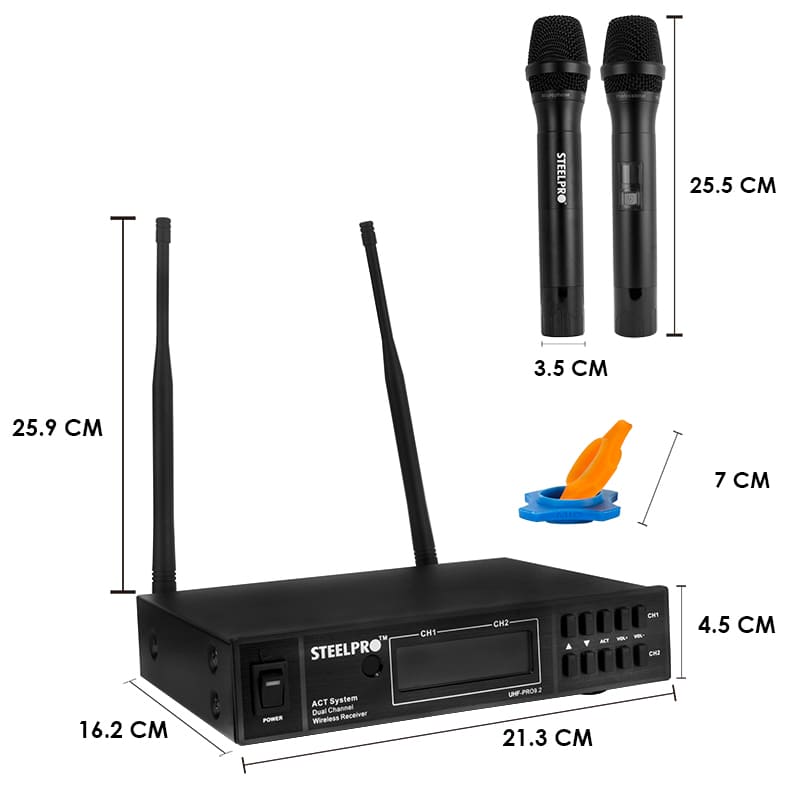Microfono Uhf Profesional De Frecuencia Multicanal 2 Microfonos - Steelpro