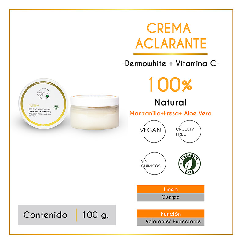 Crema Aclaradora Natural Dermowhite Vit C Cara Y Cuerpo 100g