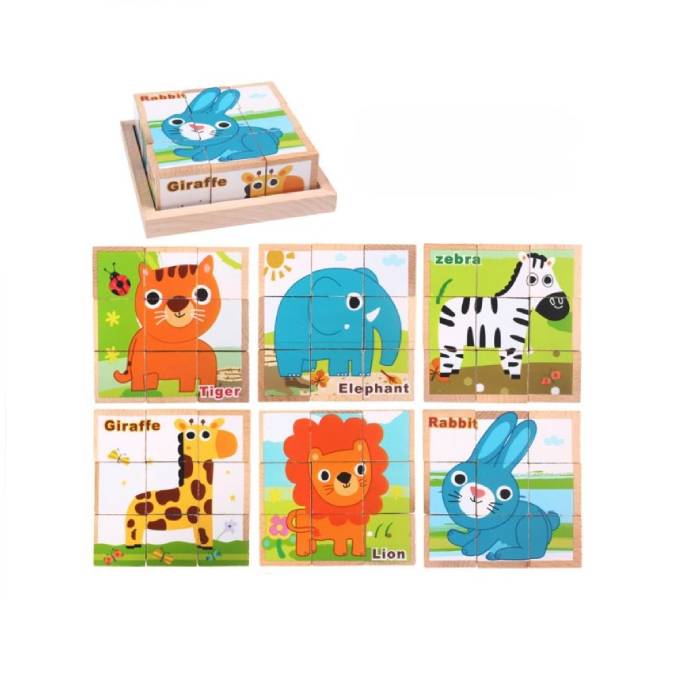 Juguete Didáctico Rompecabezas de Cubos de Madera (Animales de Selva)