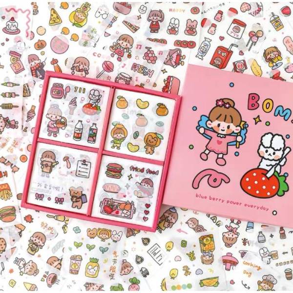 Kawaii Calcomania Estampa Sticker Caja Con 100 Hojas (Food)