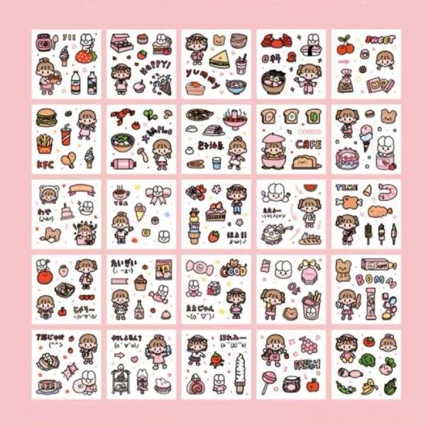 Kawaii Calcomania Estampa Sticker Caja Con 100 Hojas (Food)