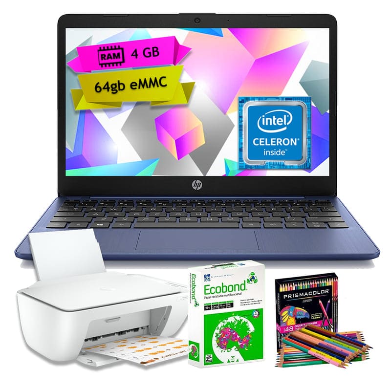 Laptop Hp P Stream 14 Celeron 64gb Ram 4gb - Azul + Impresora + 500 ...