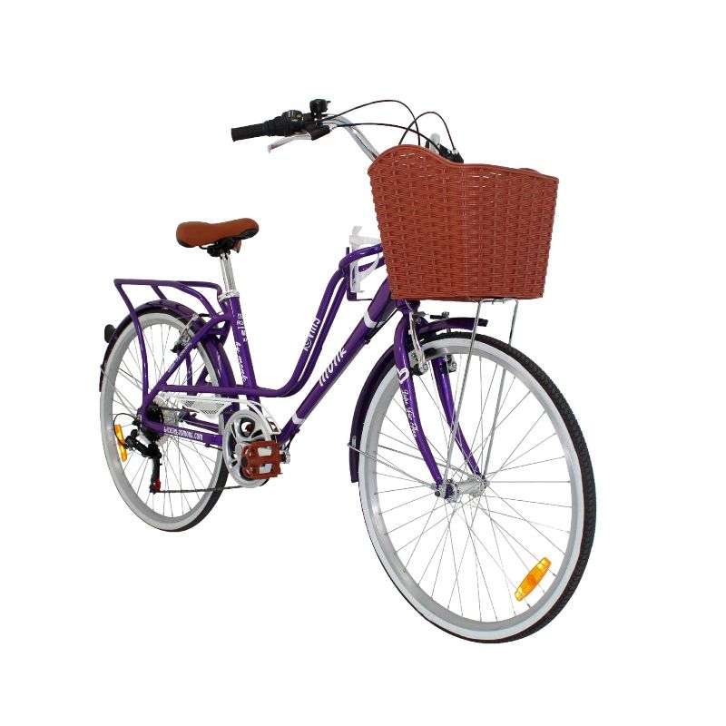 Bicicleta Urbana Retro Rodada 24 7 Velocidades Monk Loving Morado