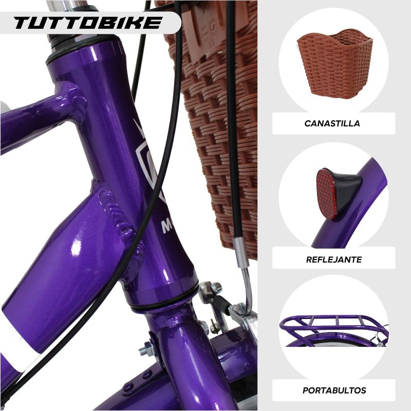 Bicicleta Urbana Retro Rodada 24 7 Velocidades Monk Loving Morado