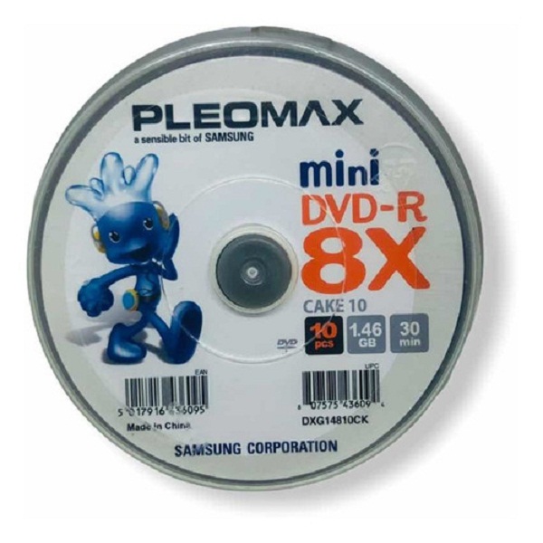 MINI DVD-R MARCA PLEOMAX BY SAMSUNG 10 PIEZAS