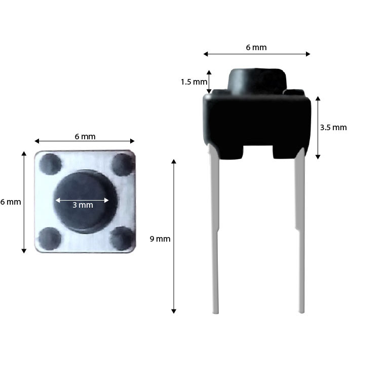 Paquete 100 Unidades Push Button 6x6x5mm 2 Pines