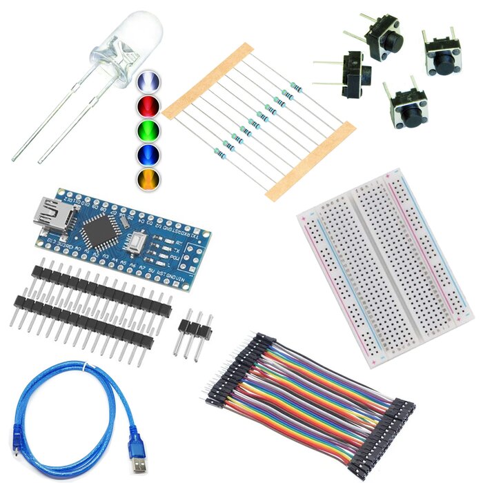 Kit De Electrónica Básica Con Tarjeta Nano Protoboard Led Dupont