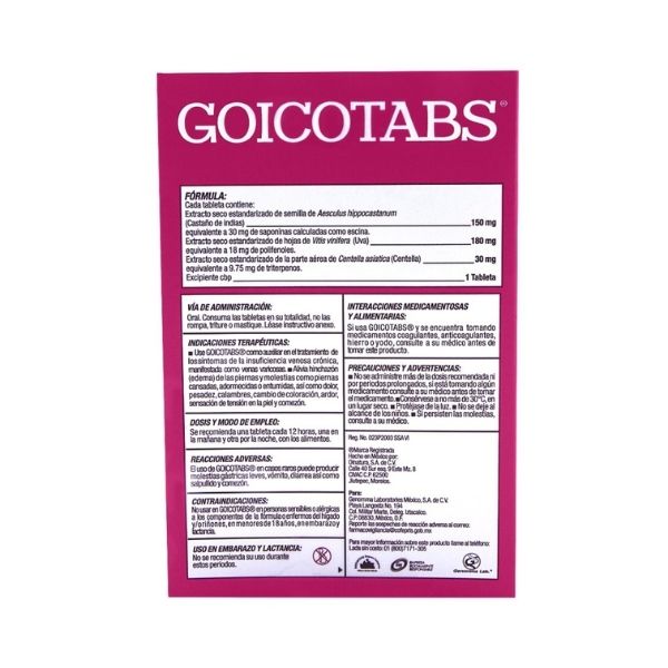 GOICOTABS GOICOTABS 30 TABLETAS. REDUCE VÁRICES
