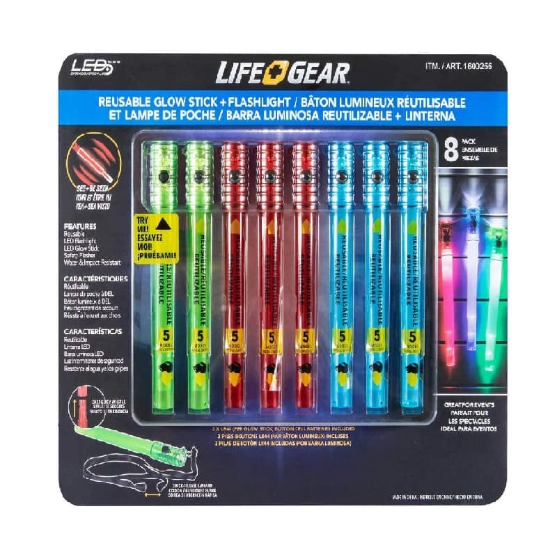 LIFE+GEAR Reusable Glow Stick & Flashlight, 8-pack