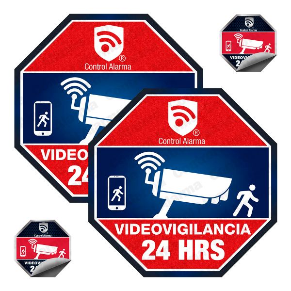 Kit 2 Letreros Placa Sticker Videovigilancia Seguridad Casa