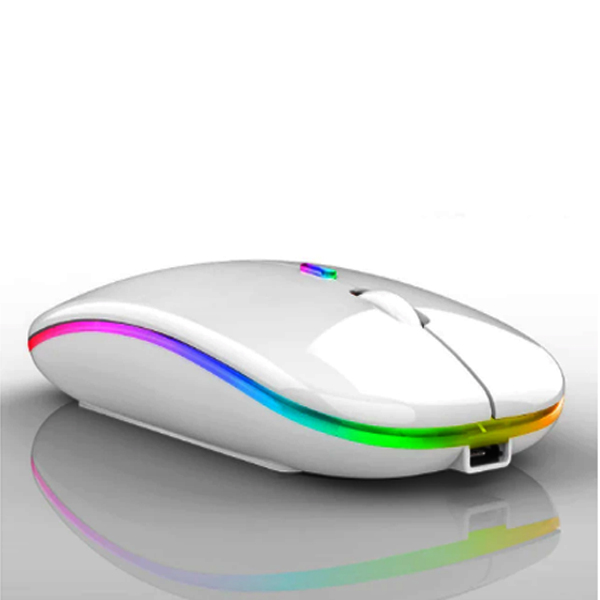 Mouse Inalámbrico Recargable Ultradelgado Con Luz Rgb Blanco