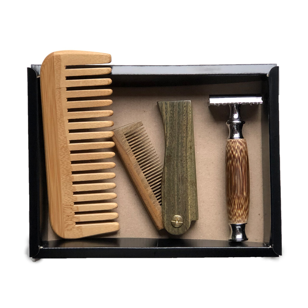 Kit de Rastrillo para Rasurar, Peine Plegable y Peine de Bambú