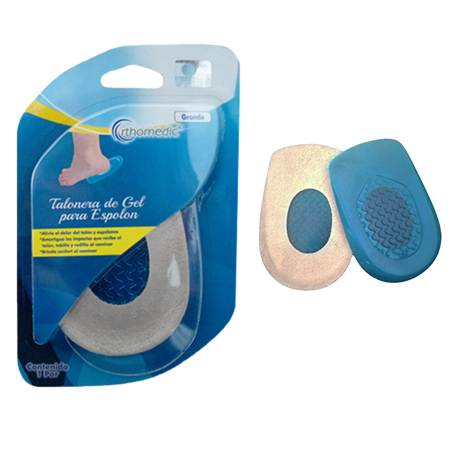 Orthomedic, Taloneras de Gel con Tela, Azul, Talla Grande