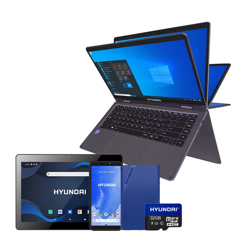 Hyundai Combo Laptop 2 en 1 Negro + Tablet + 2 Celulares + Disco Duro ...