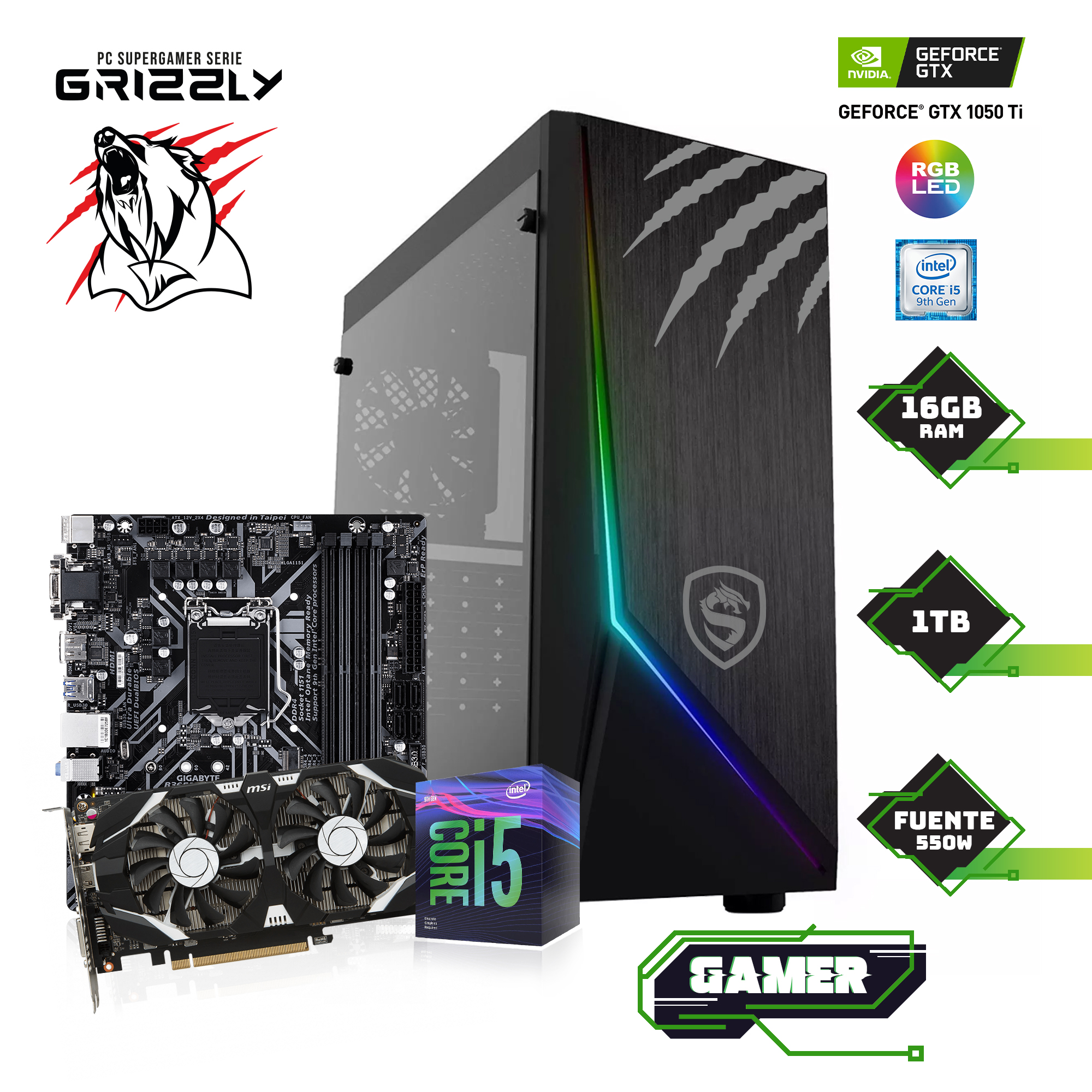 PC GAMER GRIZLLY GEFORCE GTX 1050 TI INTEL CORE I5 9400F 16GB SSD M2 ...