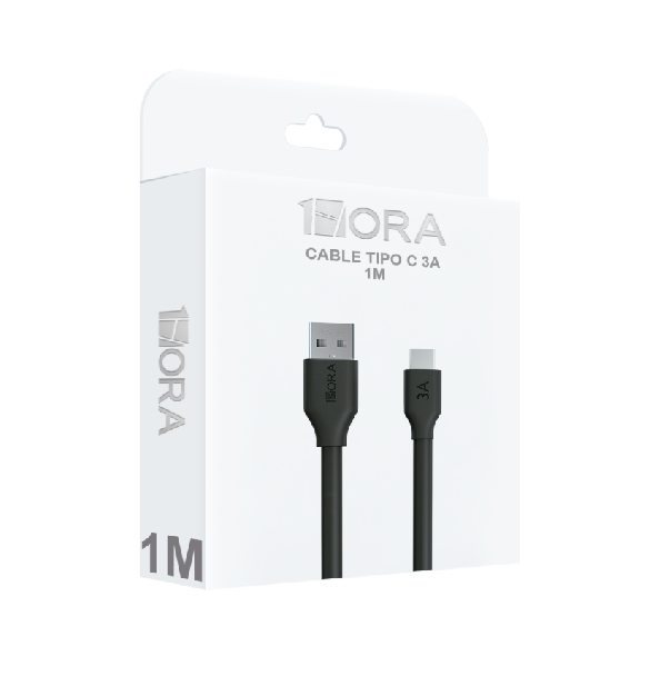 Cable 1 Hora Tipo C 1M Caja 3A Negro
