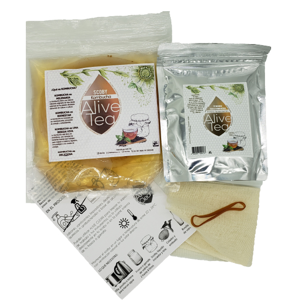 Alive Tea Kit Kombucha incluye kombucha Scoby, 150 gr de té negro, 250 ...