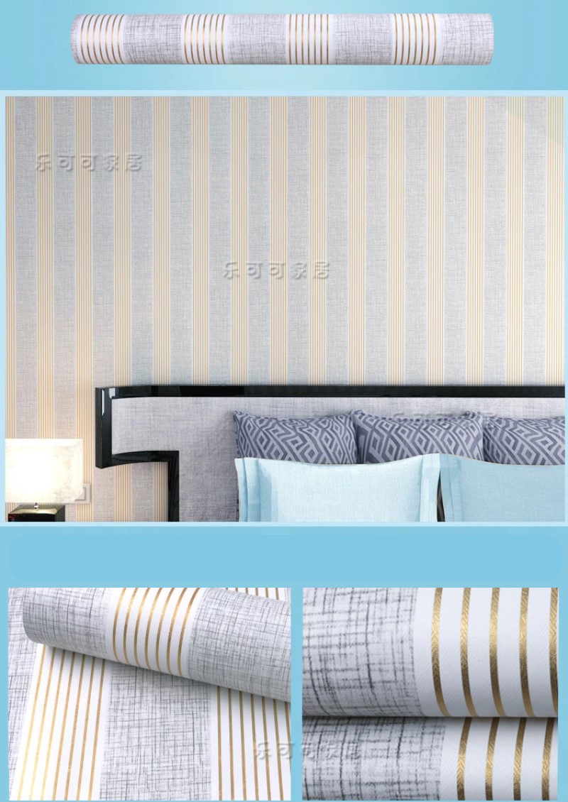 PAPEL TAPIZ ADHERIBLE RAYAS AZUL Y DORADO 2m X 45cm TP37