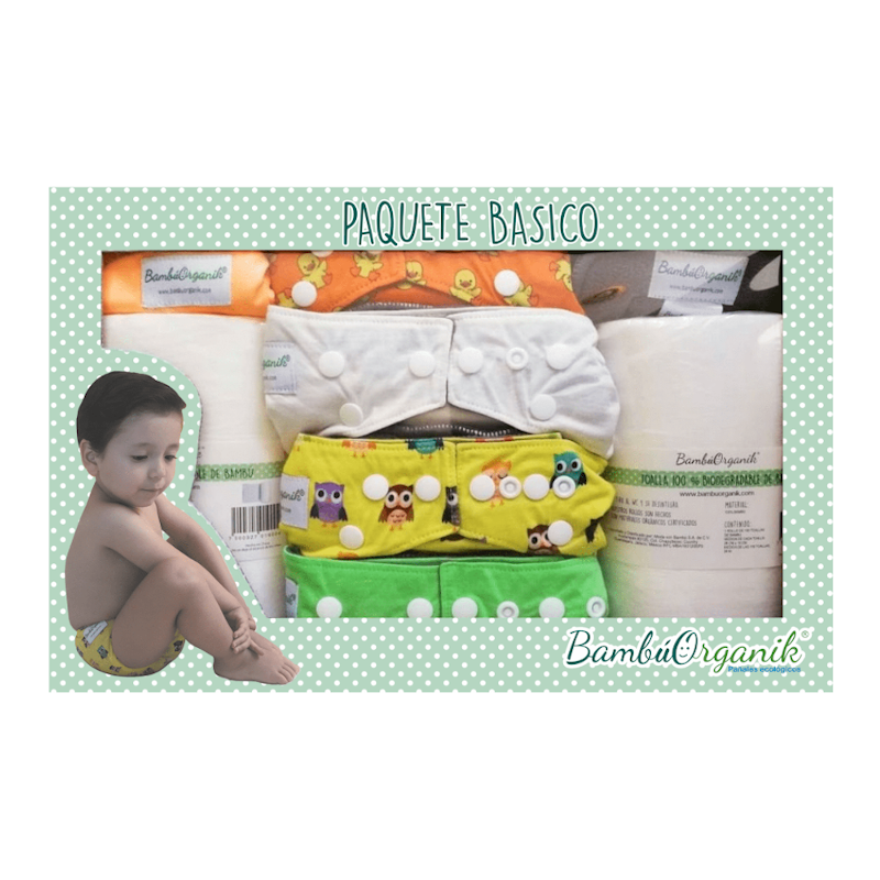 Paquete Básico 4 pañales de Tela ecológicos de bambú UNISEX
