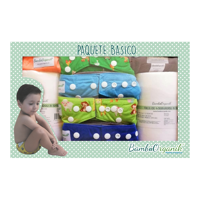 Paquete Básico 4 pañales de Tela ecológicos de bambú NIÑO