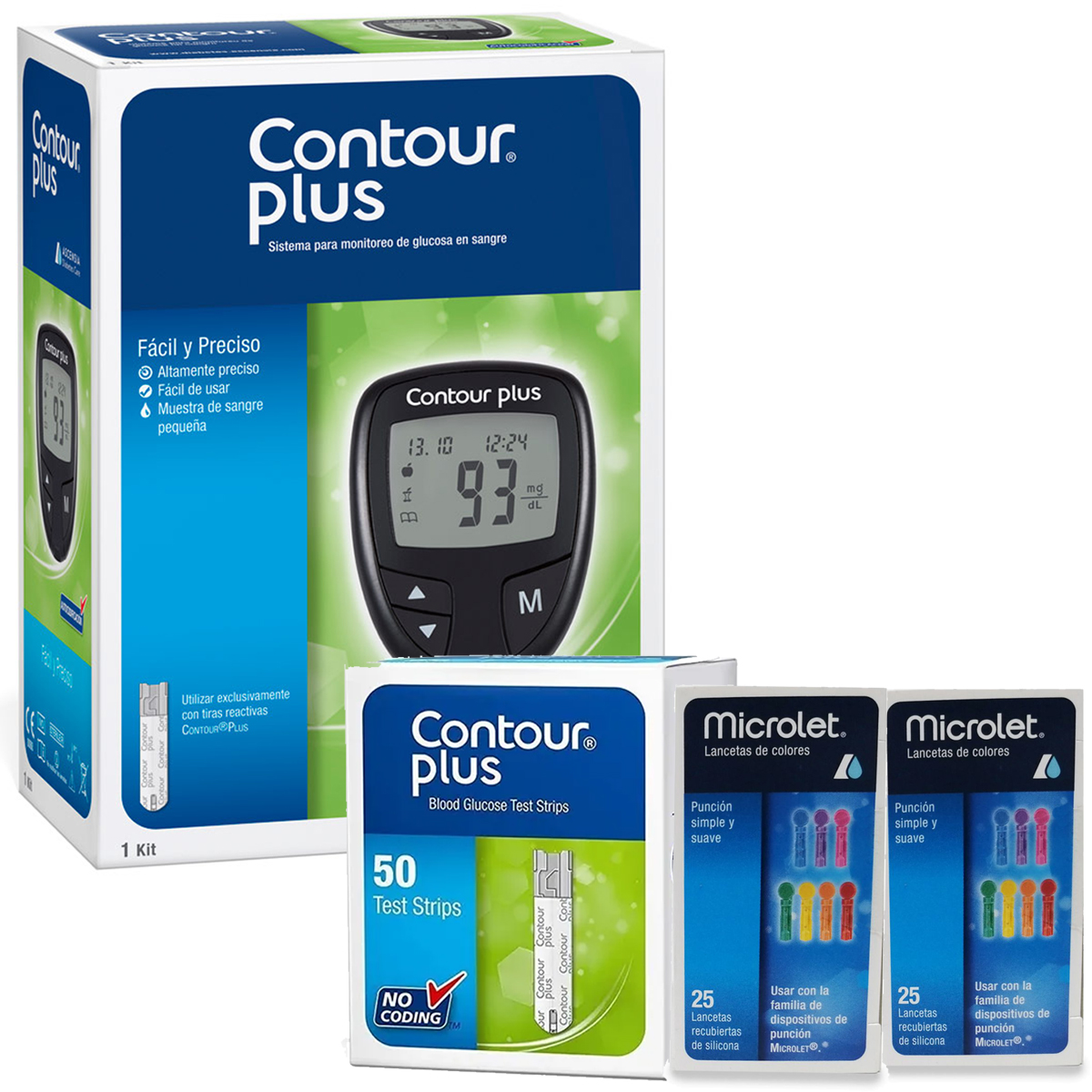 CONTOUR PLUS GLUCOMETRO CON 50 TIRAS Y 50 LANCETAS